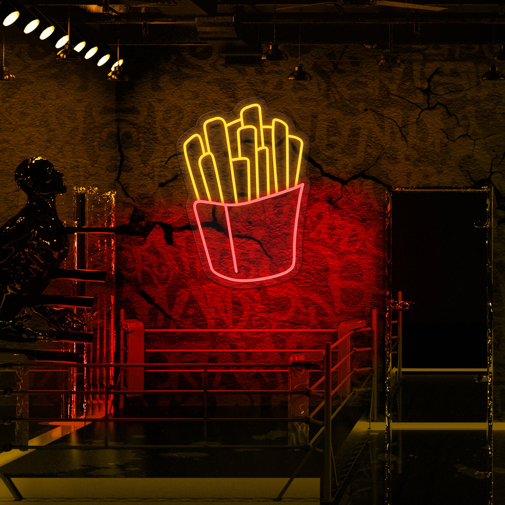 French Fries Neon Sign, Fried Potato Chips Neon Light, French Fries in ...