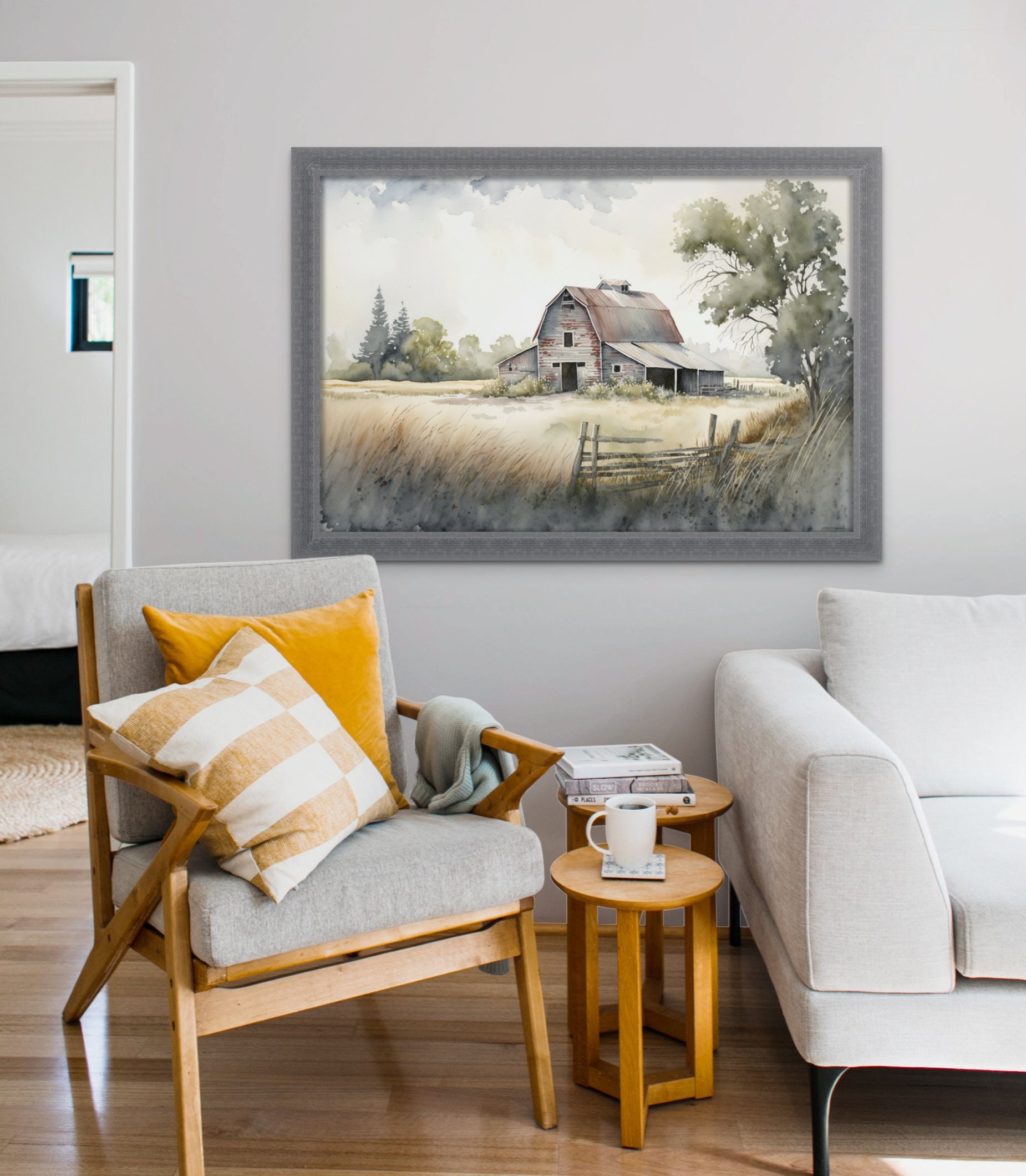 Watercolor Barn Wall Art, Farmhouse, Landscape, Countryside, Neutral ...