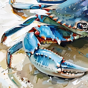 Vibrant Blue Crab Painting, Nautical Wall Art, Coastal Beach Decor ...