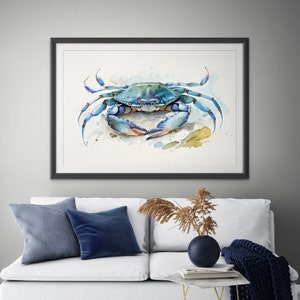 Coastal Wall Art, Nautical, Blue Crab Watercolor, Marine Life ...