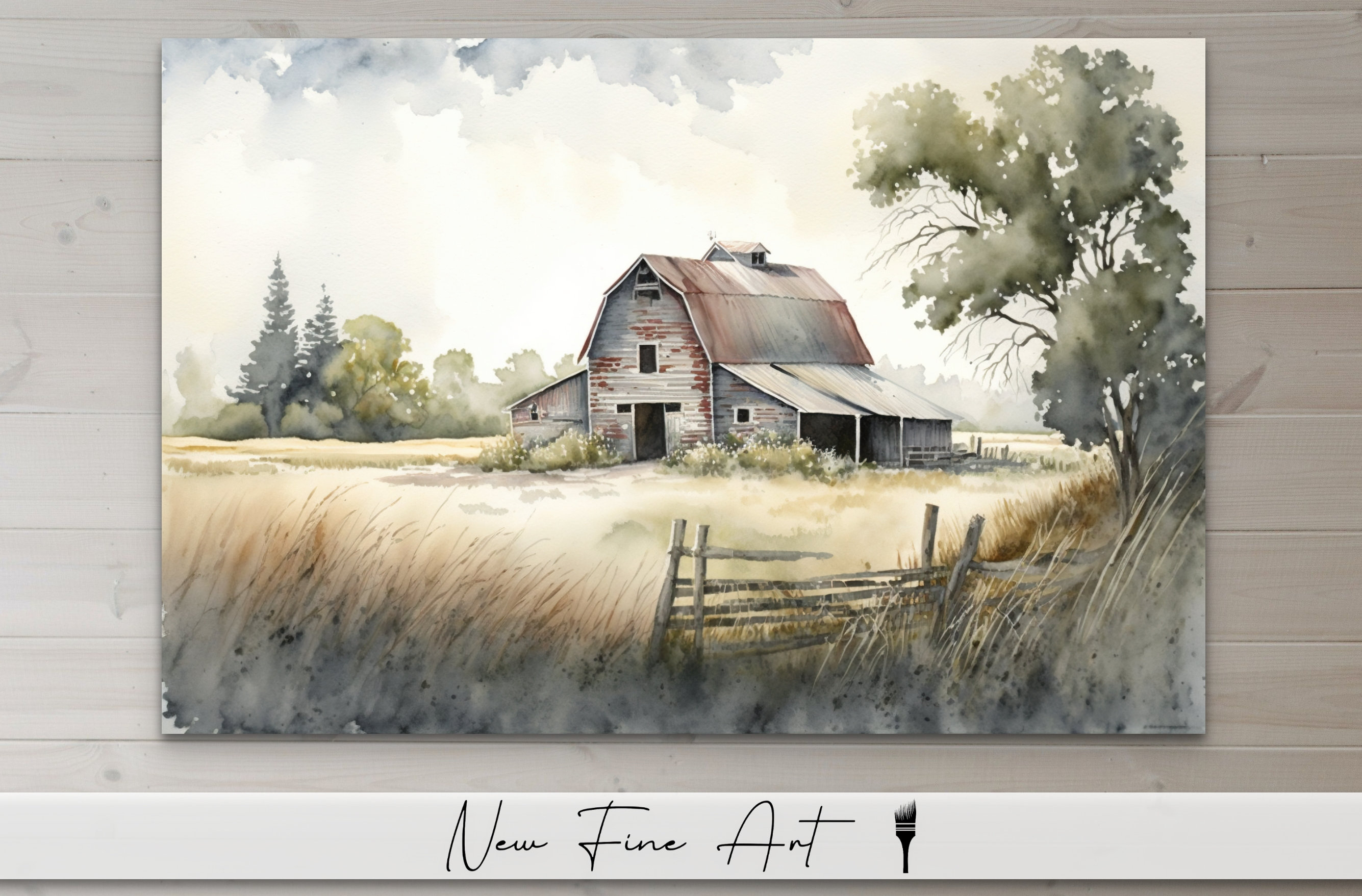 Watercolor Barn Wall Art Farmhouse Landscape Countryside - Etsy