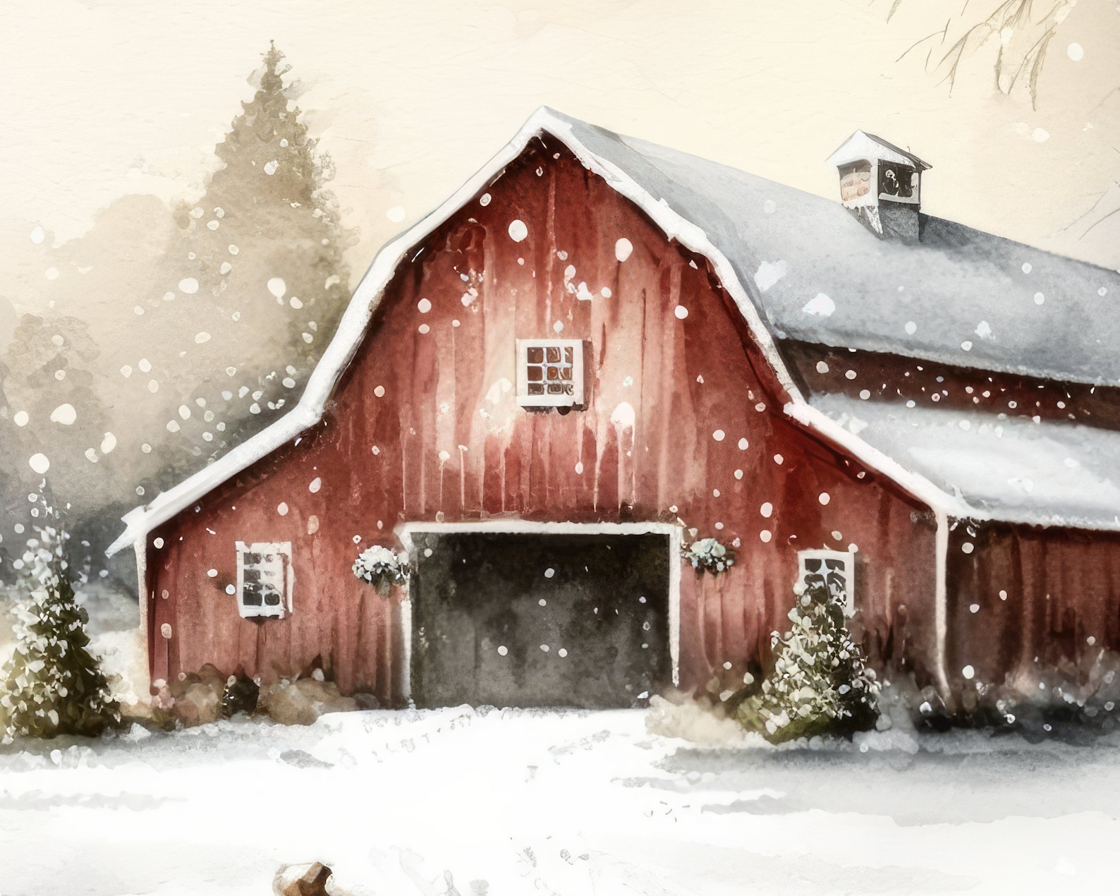 Festive Christmas Barn Art, Winter, Rustic Print, Red Barn, Country ...