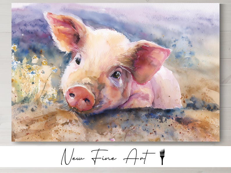 Charming Baby Pig Watercolor Wall Art Print – Cute Farm Animal Nursery ...