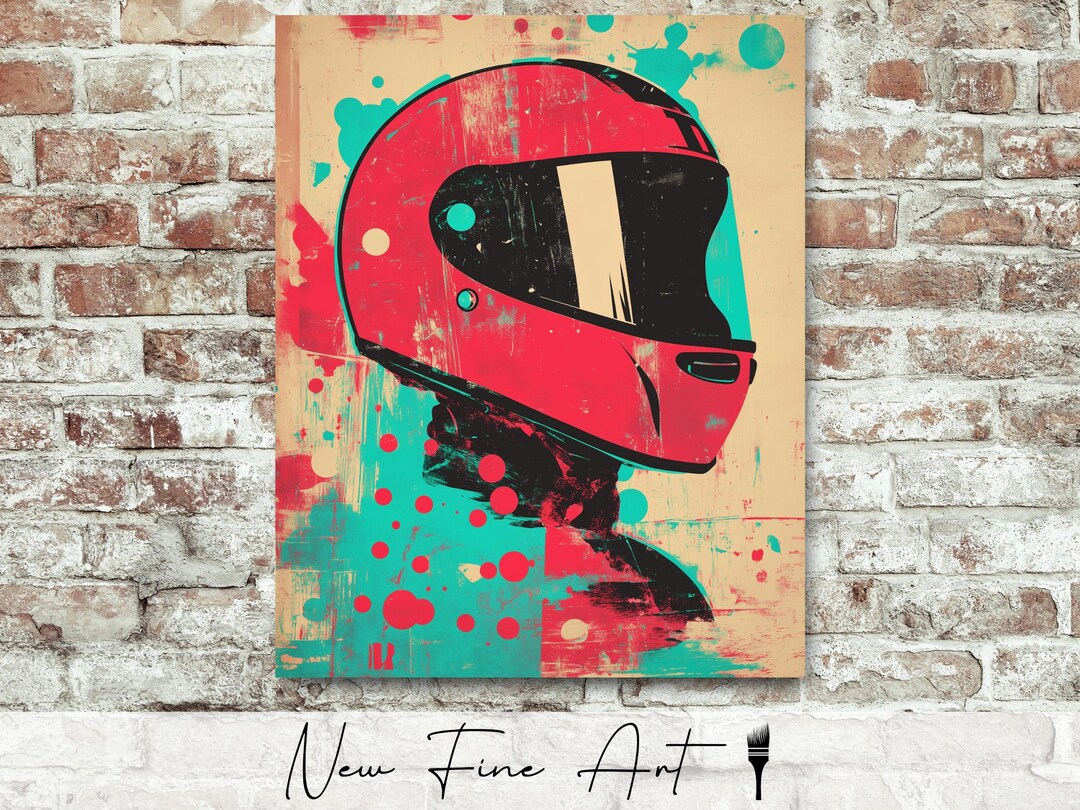 Vibrant Pop Art Motorcycle Helmet Wall Art - Retro Abstract Helmet ...