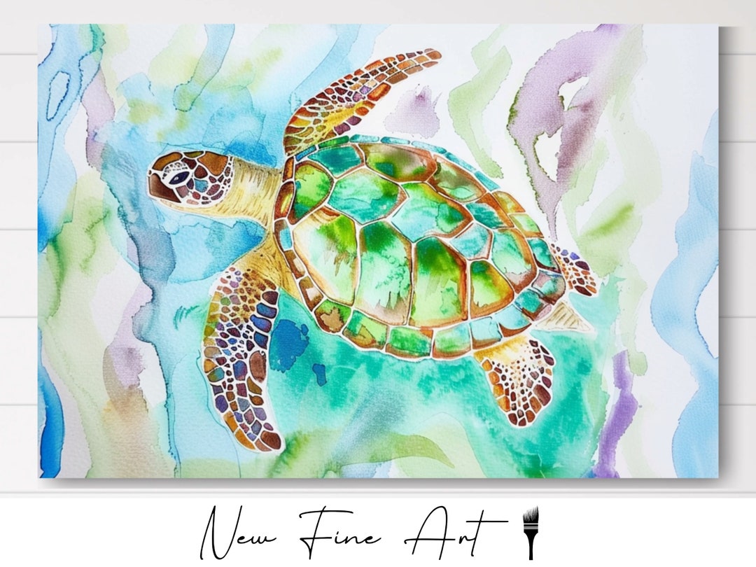 Sea Turtle Watercolor Art – Vibrant Marine Life Wall Decor, Ocean ...