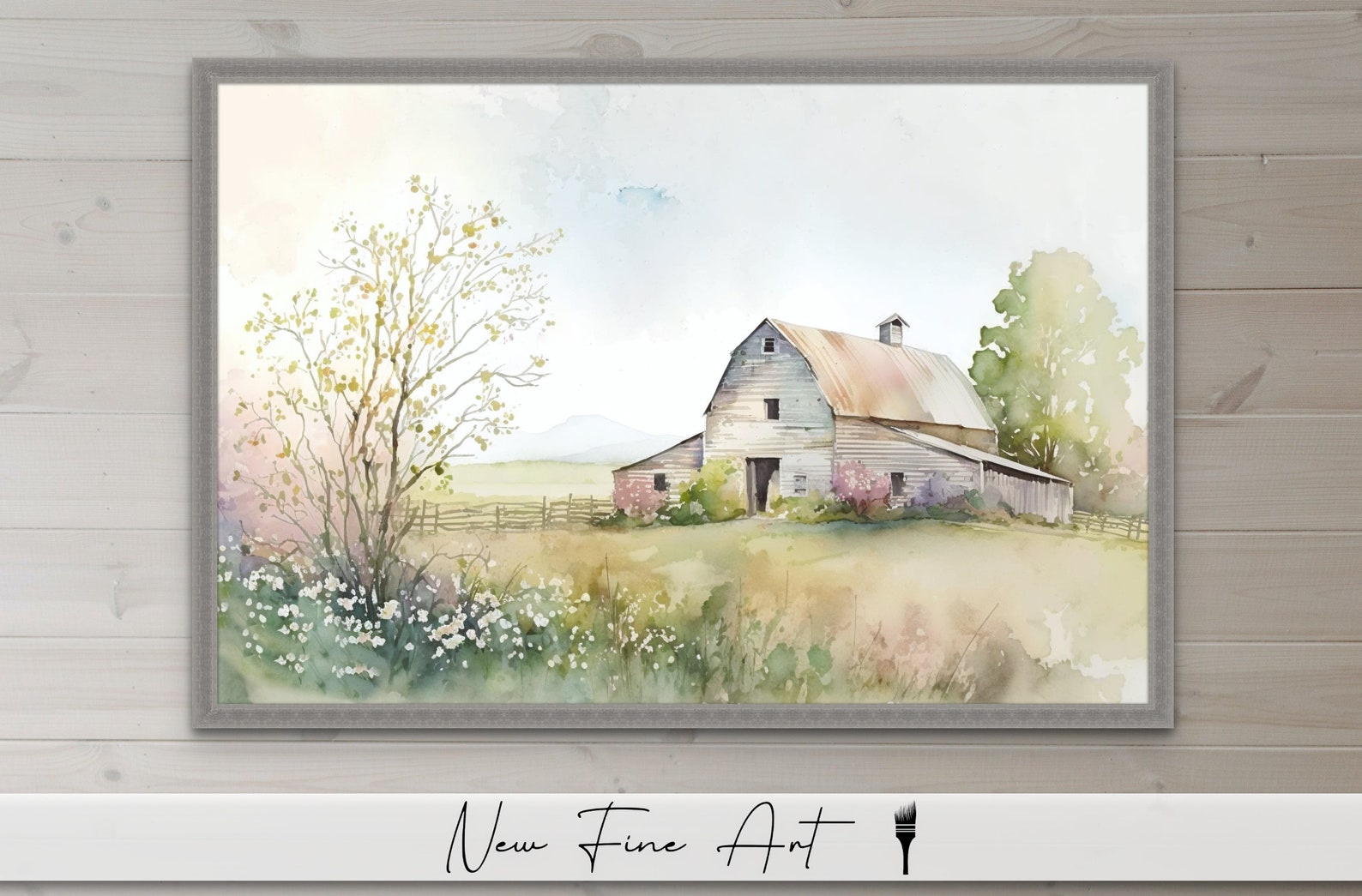 Farmhouse Wildflower Barn Wall Art, White Neutral, Rustic Print ...