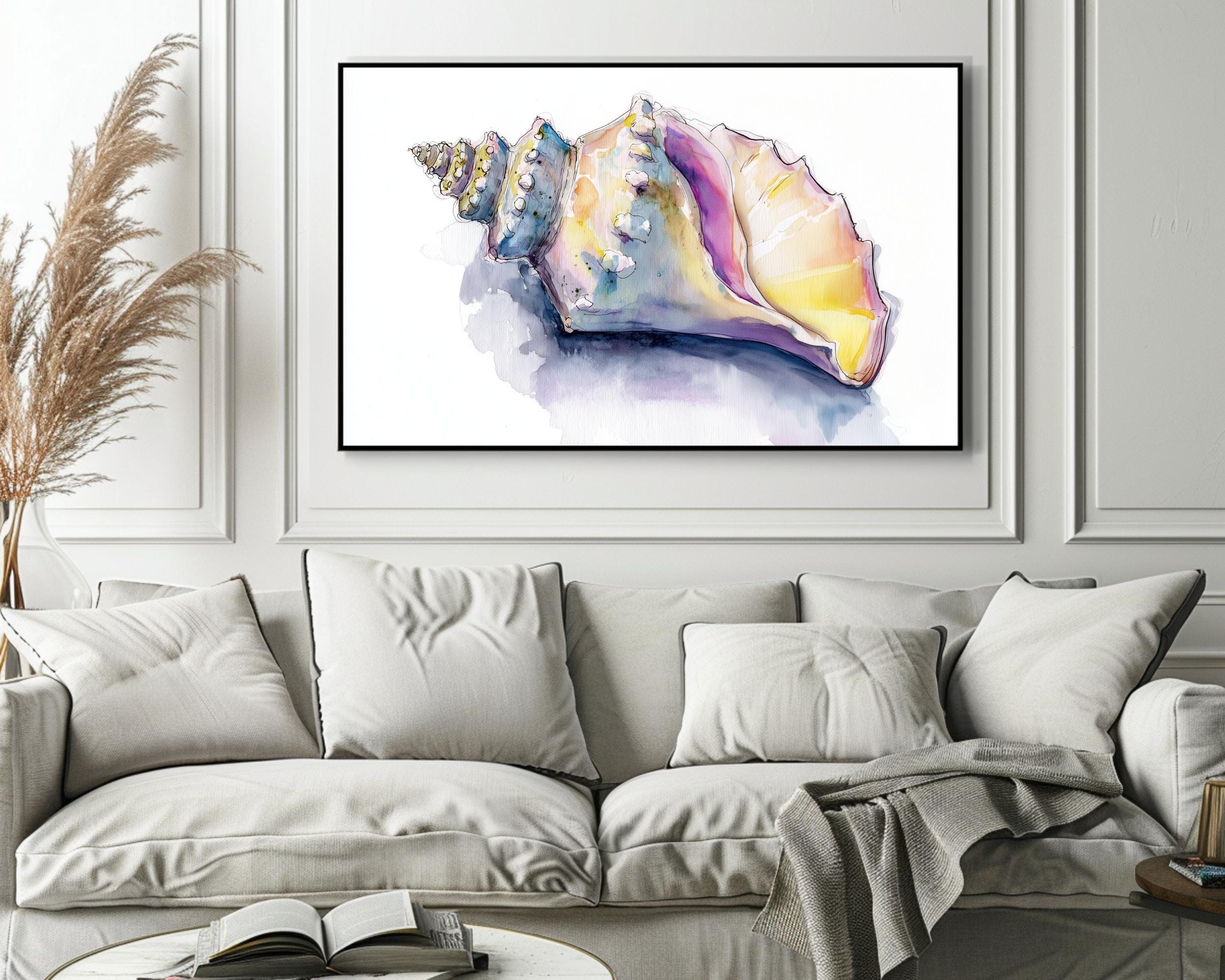 Conch Shell Watercolor Wall Art Print – Coastal Sea Shell Illustration ...