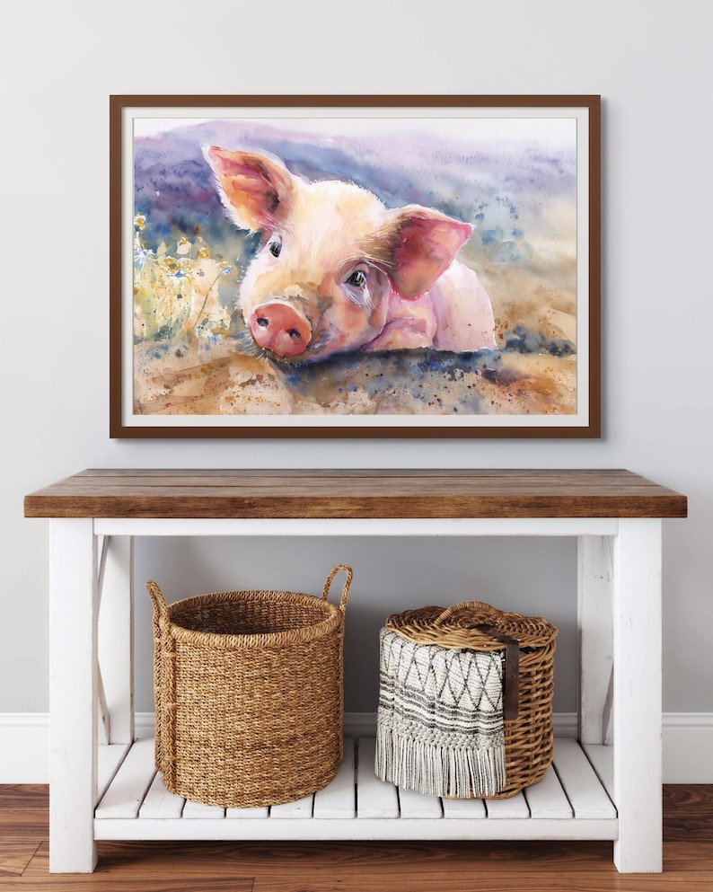 Charming Baby Pig Watercolor Wall Art Print – Cute Farm Animal Nursery ...