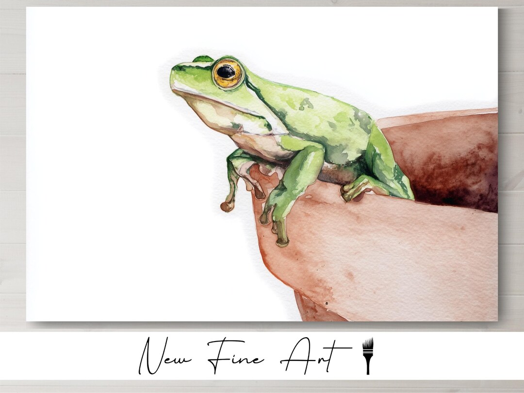 Tree Frog Wall Art Print – Watercolor Green Frog on Terracotta Pot ...