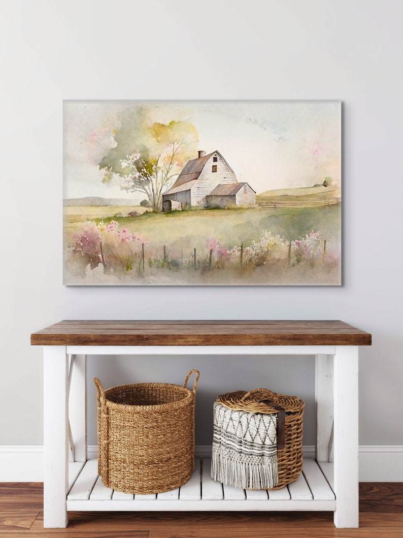 Farmhouse Flower Barn Wall Art, White Neutral, Rustic Print, Peonies ...