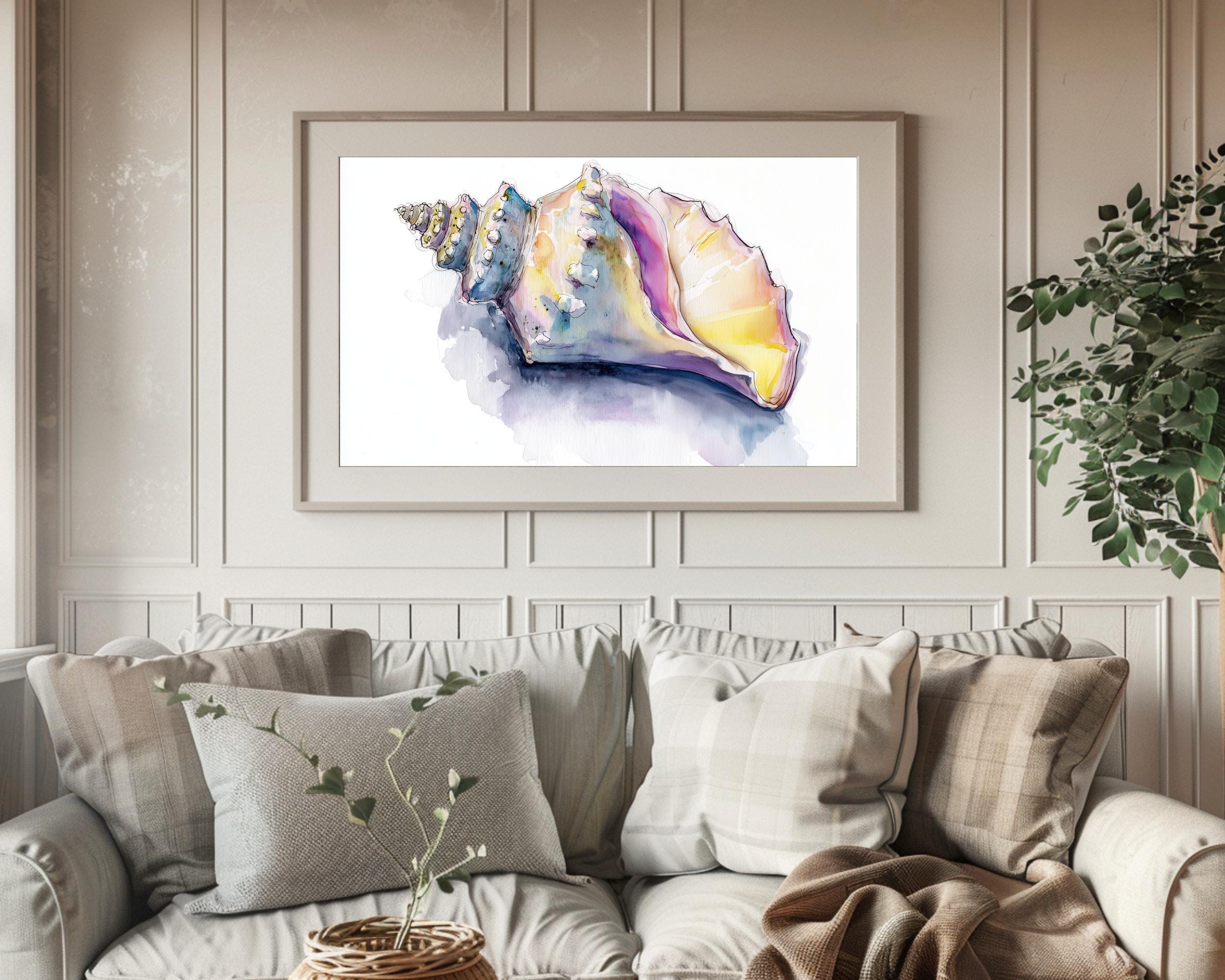 Conch Shell Watercolor Wall Art Print – Coastal Sea Shell Illustration ...