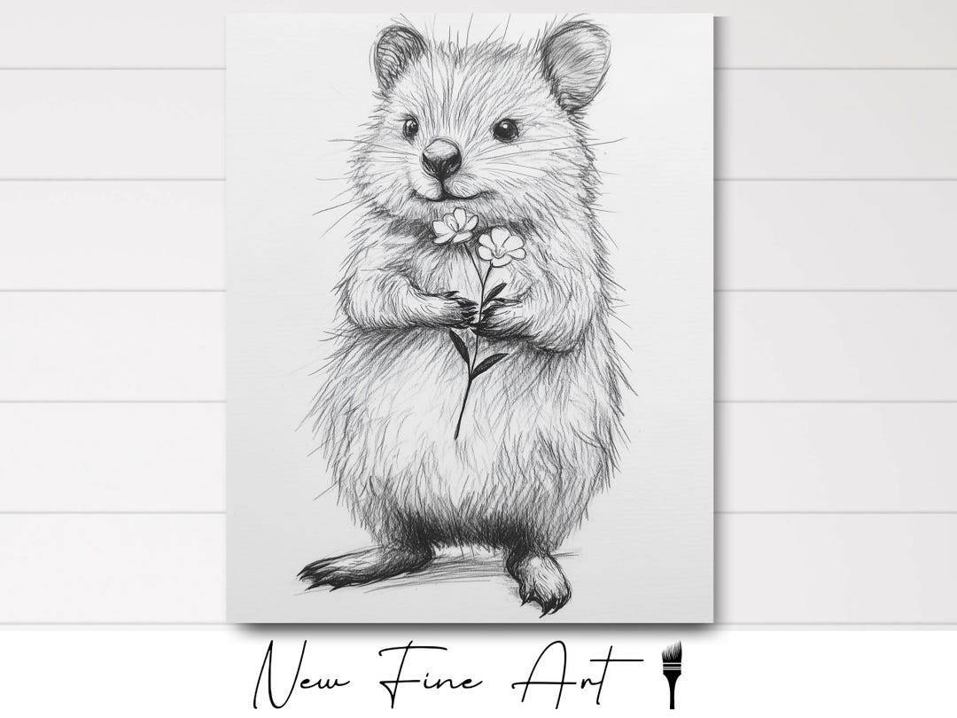 Quokka Art Print Sketch, Pencil Drawing, Unframed Canvas Art, Quokka ...