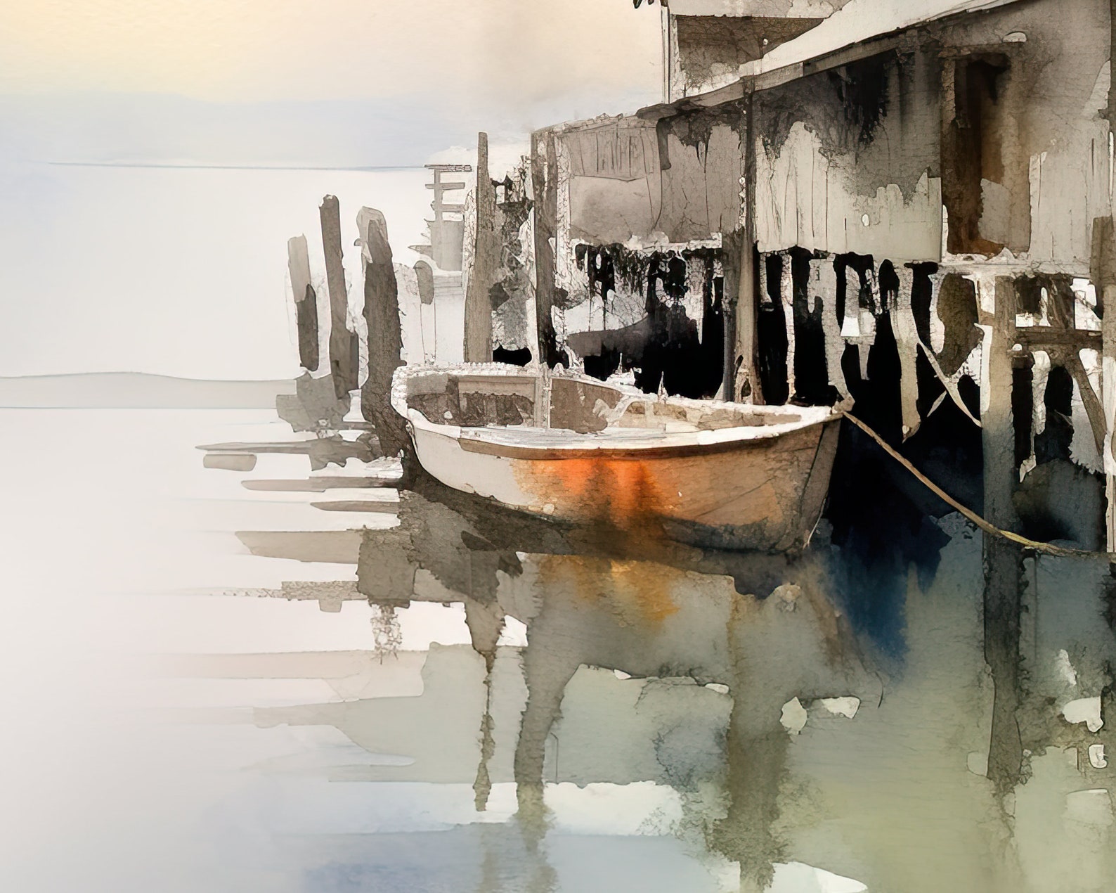 Dock on the Bay, Coastal Farmhouse, Beach Wall Art, Watercolor ...