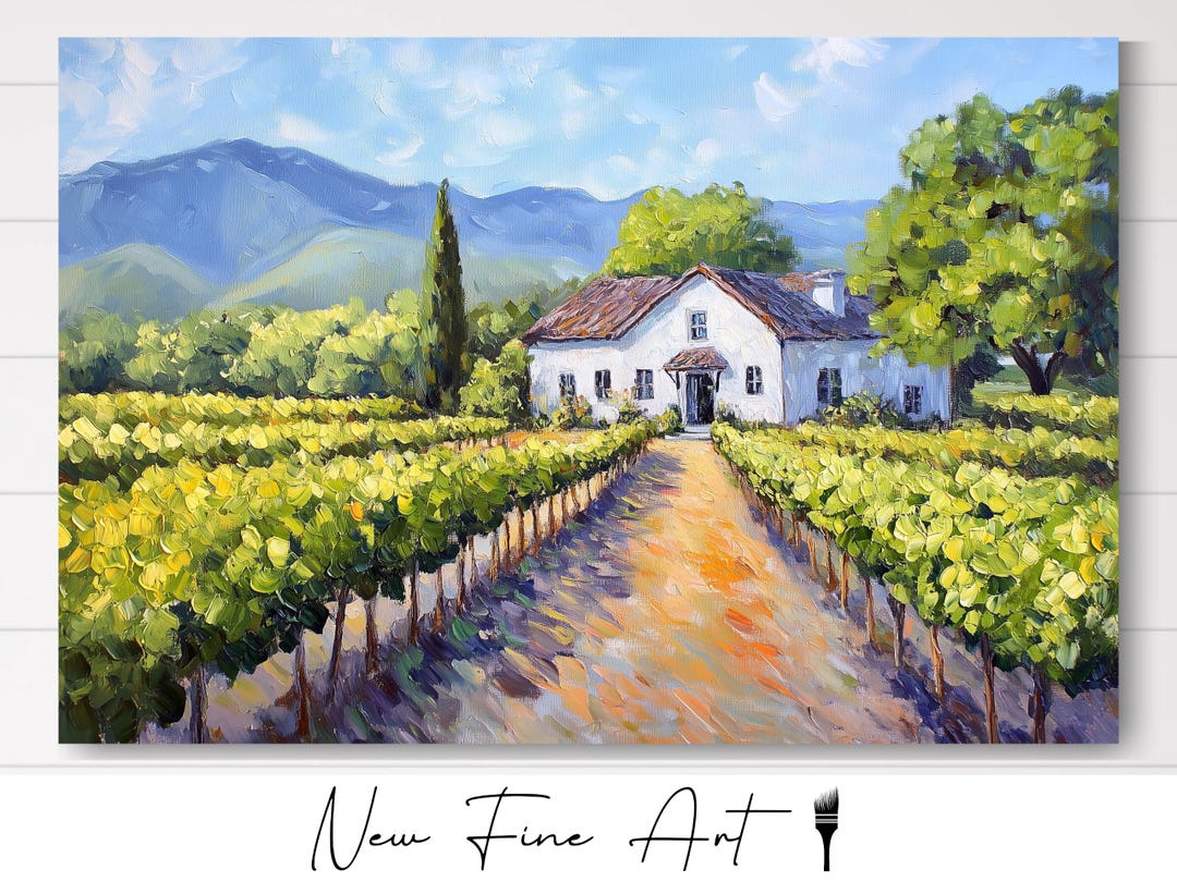 Napa Vineyard Art Print, California Oil Painting, Farmhouse Canvas ...