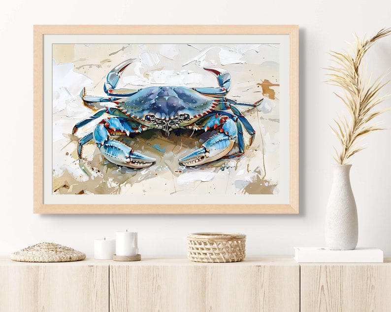 Vibrant Blue Crab Painting, Nautical Wall Art, Coastal Beach Decor ...