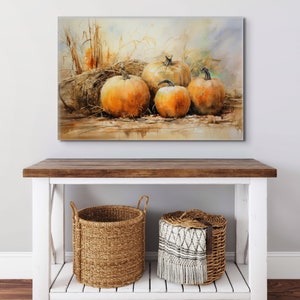 Fall Pumpkin Watercolor, Hay Bale, Country, Autumn, Wall Art, Modern ...