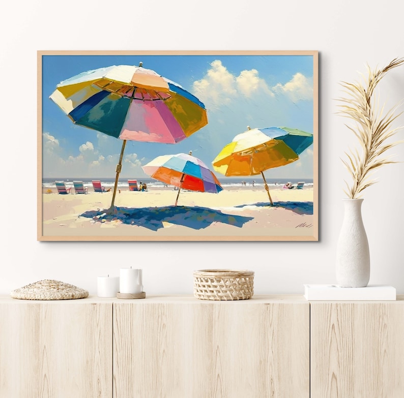 Beach Wall Art, Colorful, Beach Umbrellas, Coastal, Pop of Color ...