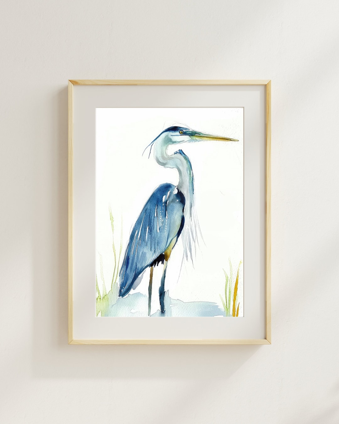 Blue Heron Watercolor Painting, Handcrafted Sea Bird Artwork, Nautical ...