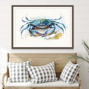 Coastal Wall Art, Nautical, Blue Crab Watercolor, Marine Life ...