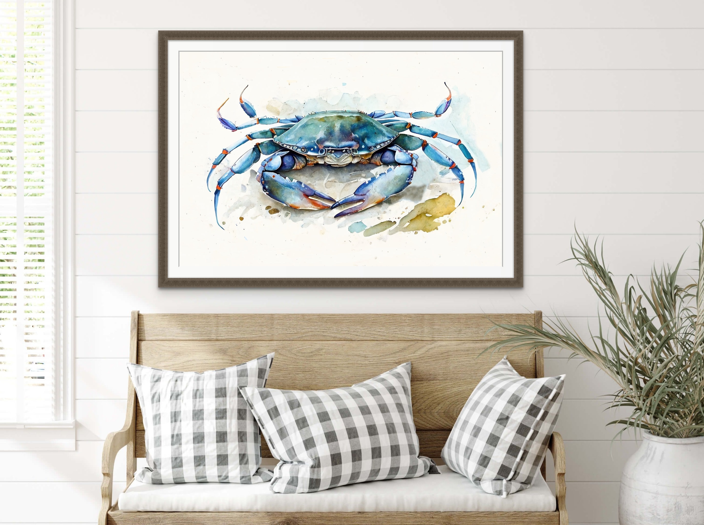Coastal Wall Art, Nautical, Blue Crab Watercolor, Marine Life ...