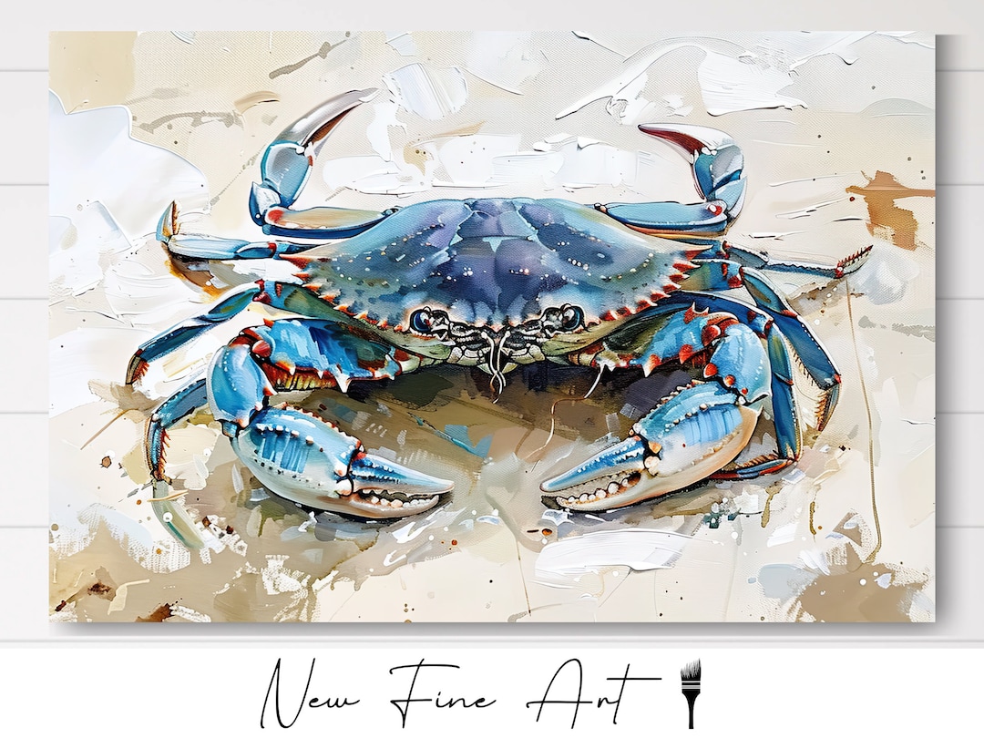 Vibrant Blue Crab Painting, Nautical Wall Art, Coastal Beach Decor ...