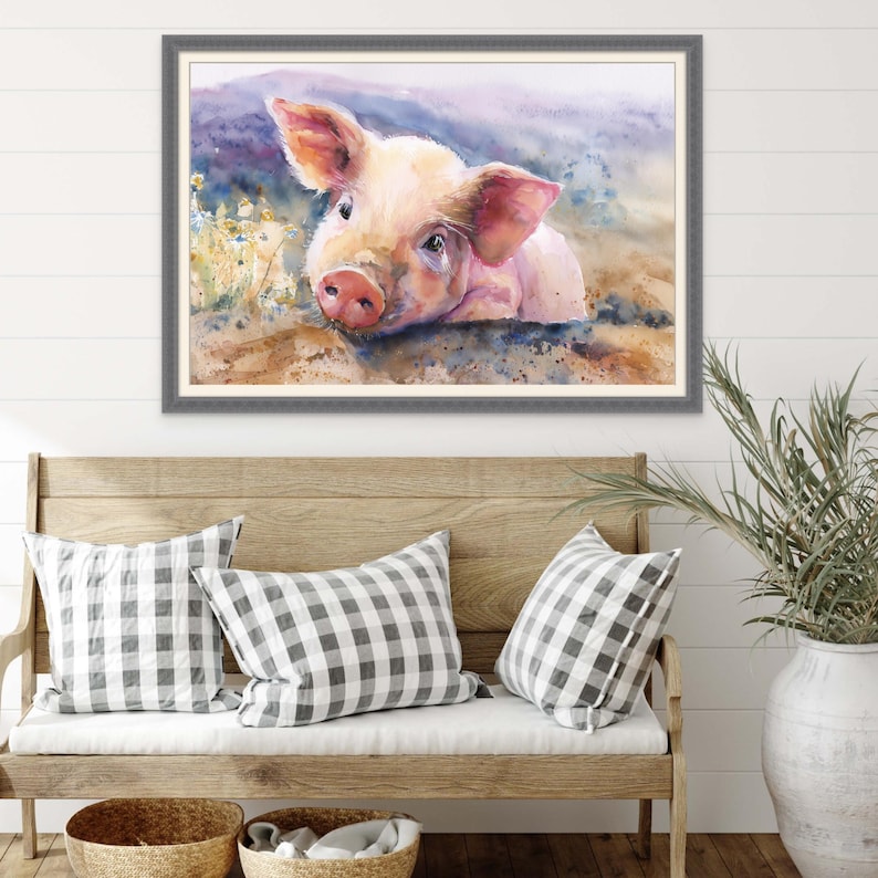 Charming Baby Pig Watercolor Wall Art Print – Cute Farm Animal Nursery ...