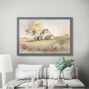 Farmhouse Flower Barn Wall Art, White Neutral, Rustic Print, Peonies ...