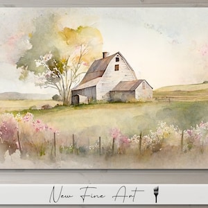 Farmhouse Flower Barn Wall Art, White Neutral, Rustic Print, Peonies ...