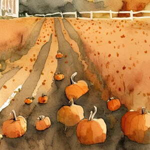 Pumpkin Patch Barn Watercolor, Autumn Harvest Farmhouse Decor, Country ...
