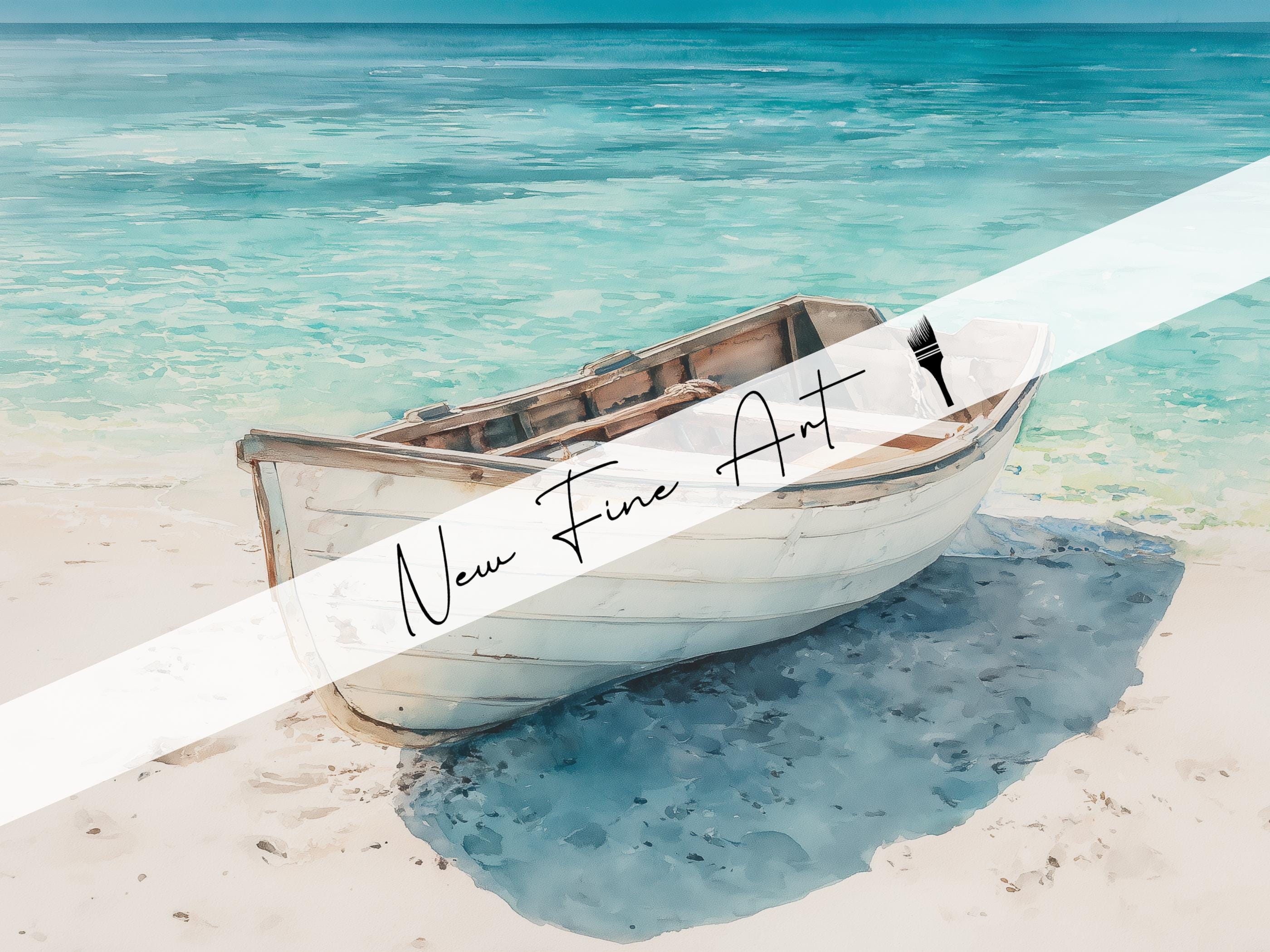 Wooden Rowboat on Tropical Shore • Coastal Beach Wall Art • Nautical ...