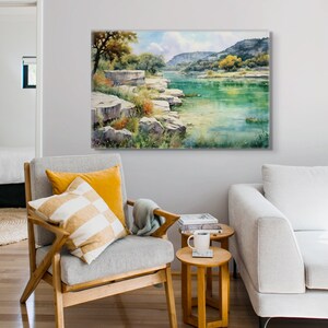 Texas Hill Country River Watercolor, Landscape Wall Art, Limestone ...