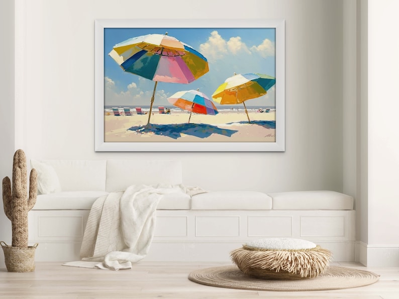 Beach Wall Art, Colorful, Beach Umbrellas, Coastal, Pop of Color ...