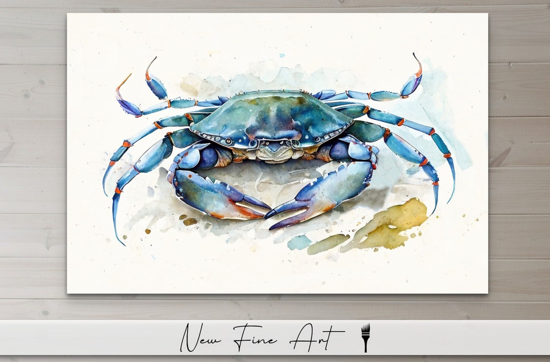 Coastal Wall Art, Nautical, Blue Crab Watercolor, Marine Life ...