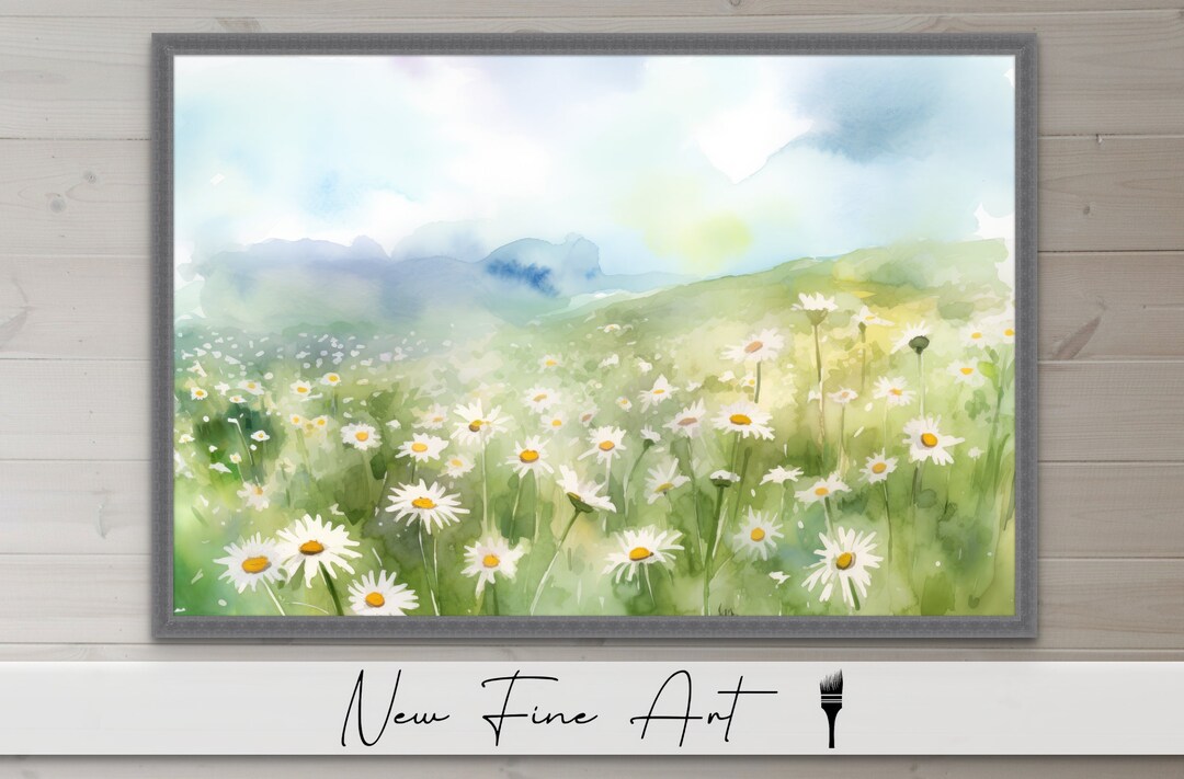 Daisy Print, Rustic, Daisies, Modern Farmhouse Landscape, Watercolor ...