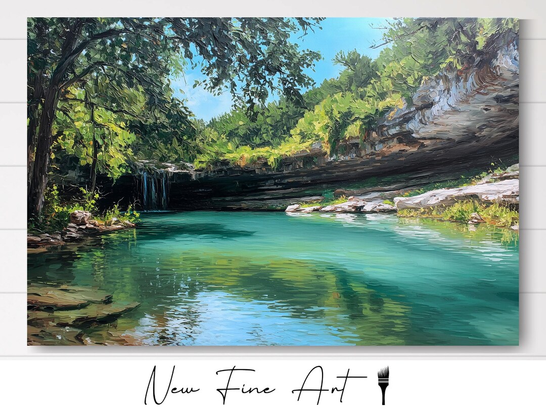 Texas Hill Country Waterfall Art • Scenic River Swimming Hole Print ...