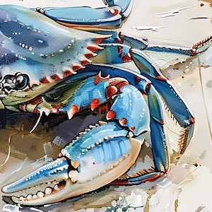 Vibrant Blue Crab Painting, Nautical Wall Art, Coastal Beach Decor ...