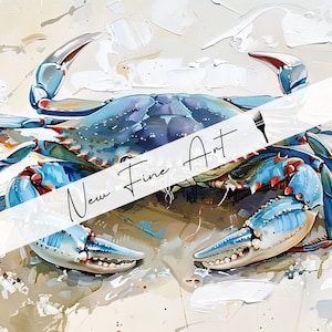 Vibrant Blue Crab Painting, Nautical Wall Art, Coastal Beach Decor ...