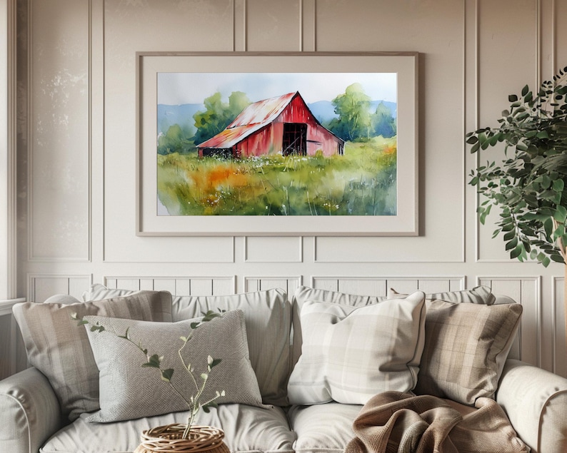 Rustic Red Barn Art Print – Watercolor Farmhouse Wall Decor, Country ...