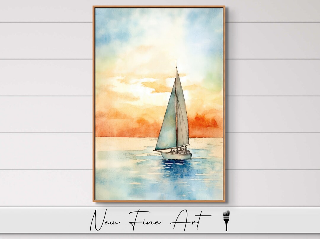 Watercolor Sailboat, Summer Beach House Wall Art, Florida, Modern ...