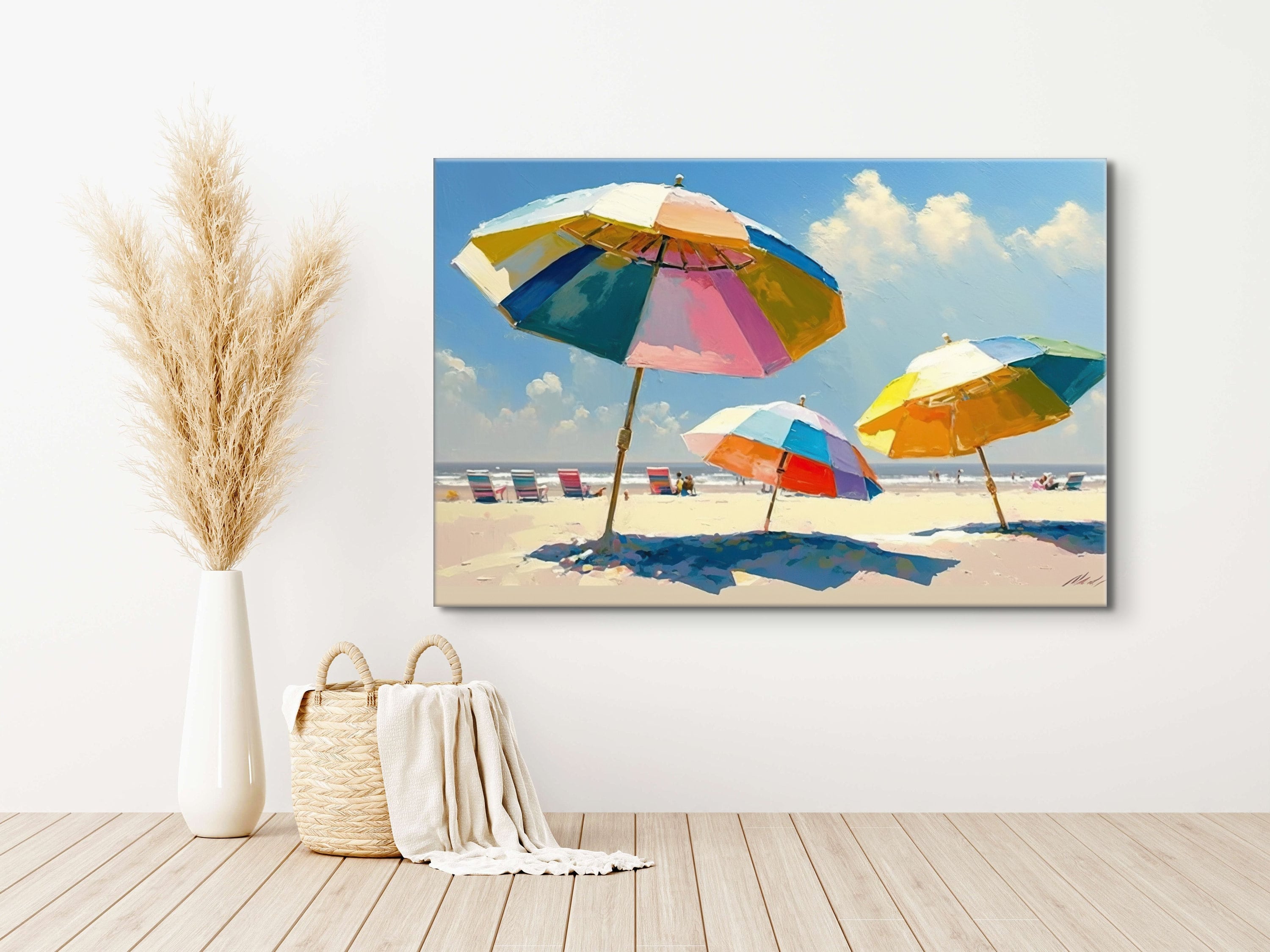 Beach Wall Art, Colorful, Beach Umbrellas, Coastal, Pop of Color ...