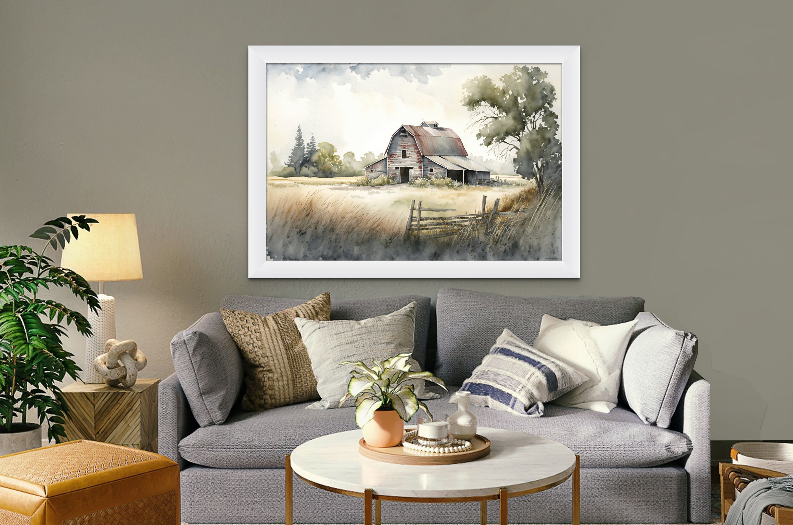 Watercolor Barn Wall Art, Farmhouse, Landscape, Countryside, Neutral ...