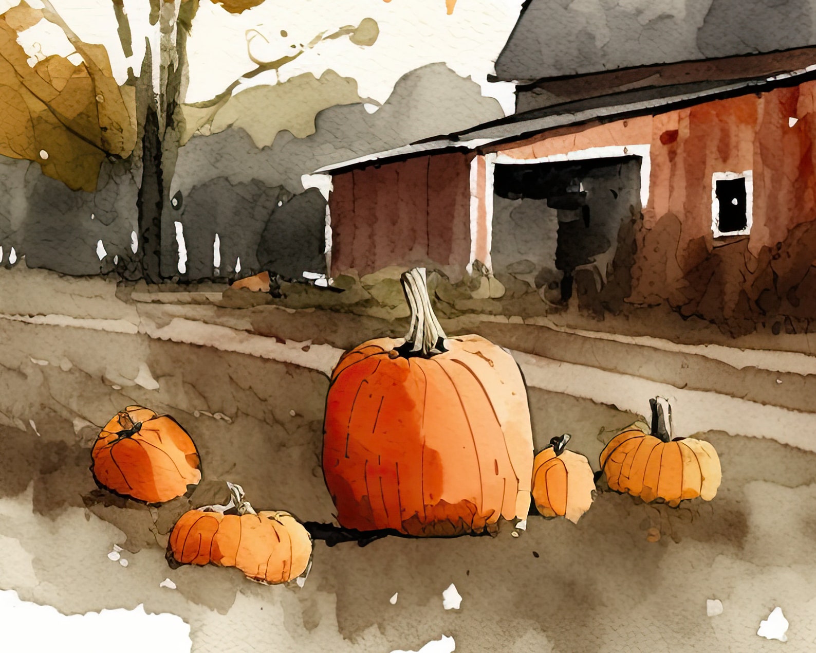 Farmhouse Pumpkin Patch Barn Wall Art, Rustic Print, Fall, Country ...