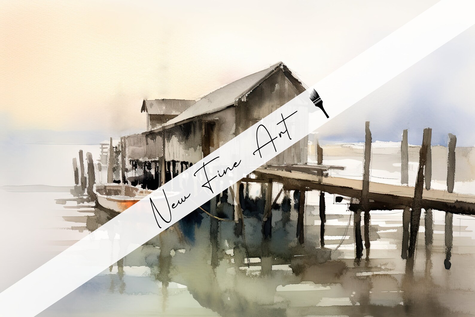 Dock on the Bay, Coastal Farmhouse, Beach Wall Art, Watercolor ...