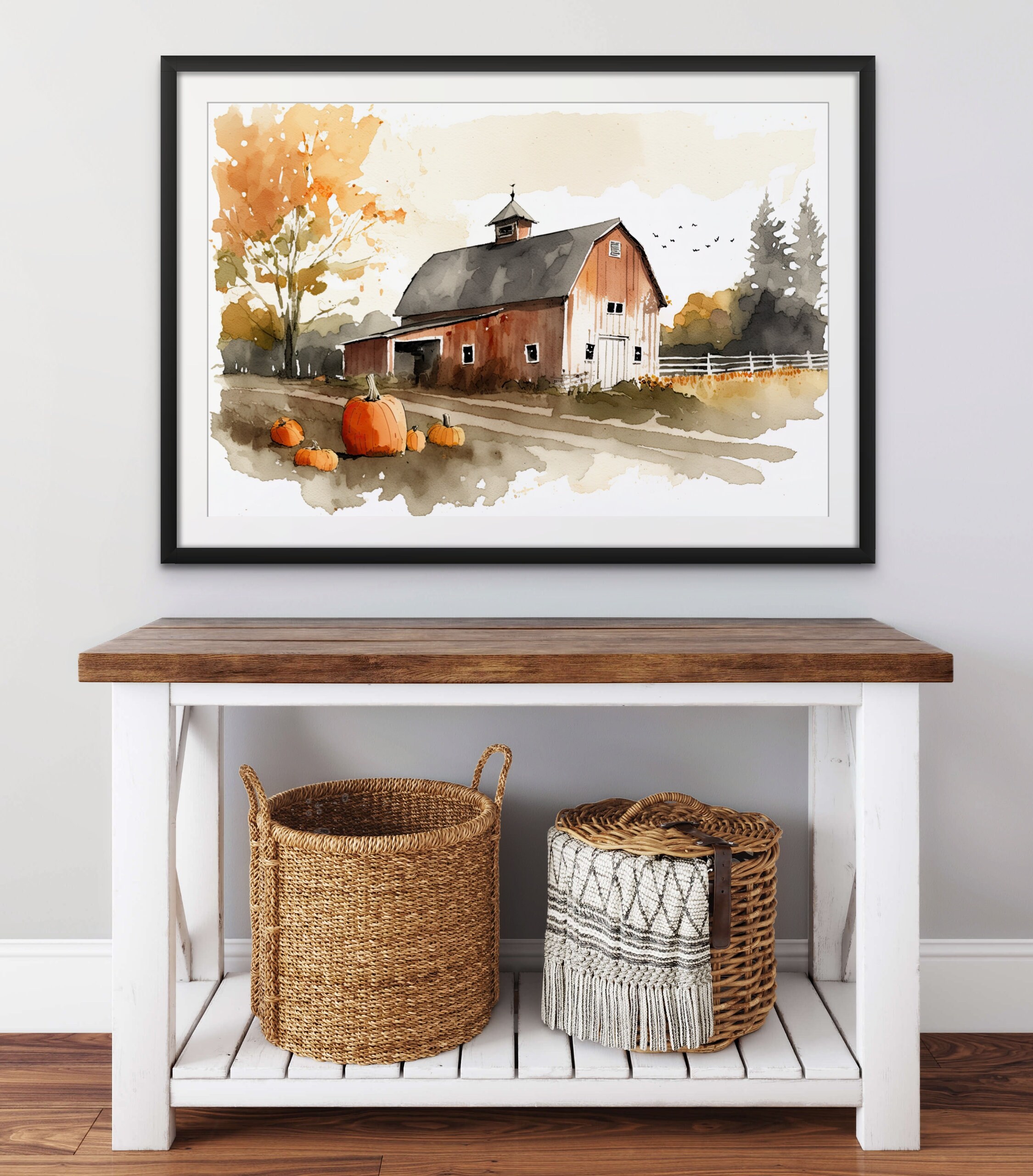 Farmhouse Pumpkin Patch Barn Wall Art, Rustic Print, Fall, Country ...