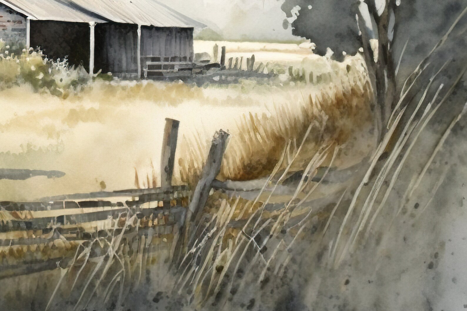 Watercolor Barn Wall Art, Farmhouse, Landscape, Countryside, Neutral ...