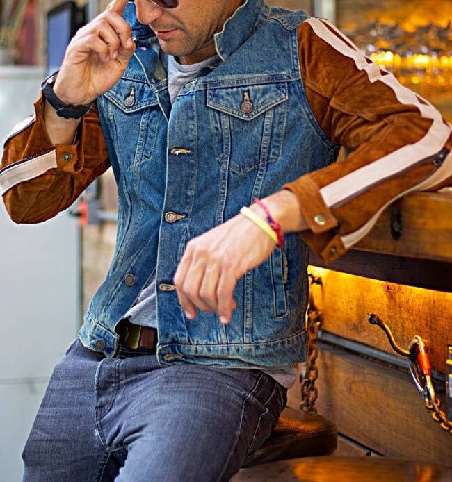 Trendinn Motorcycle Denim Jacket Jeans Fabric and Suede Leather Jacket ...