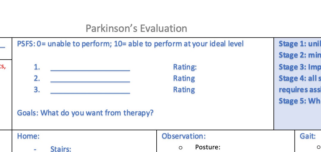 Parkinsons PT Evaluation Form - Etsy