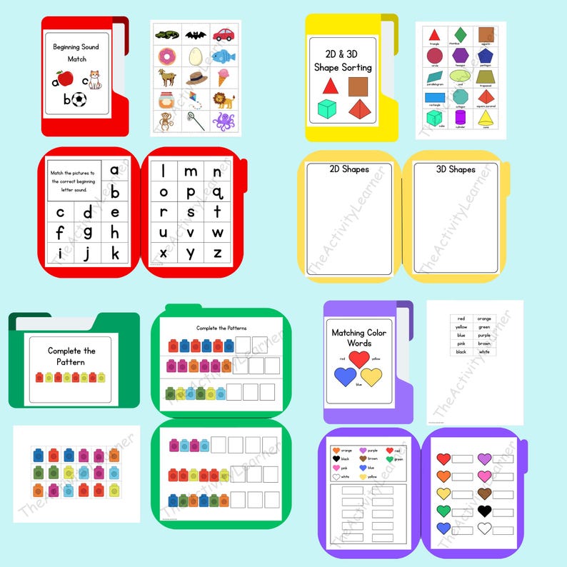 Kindergarten File Folder Activities Literacy & Numeracy Printables * 10 ...