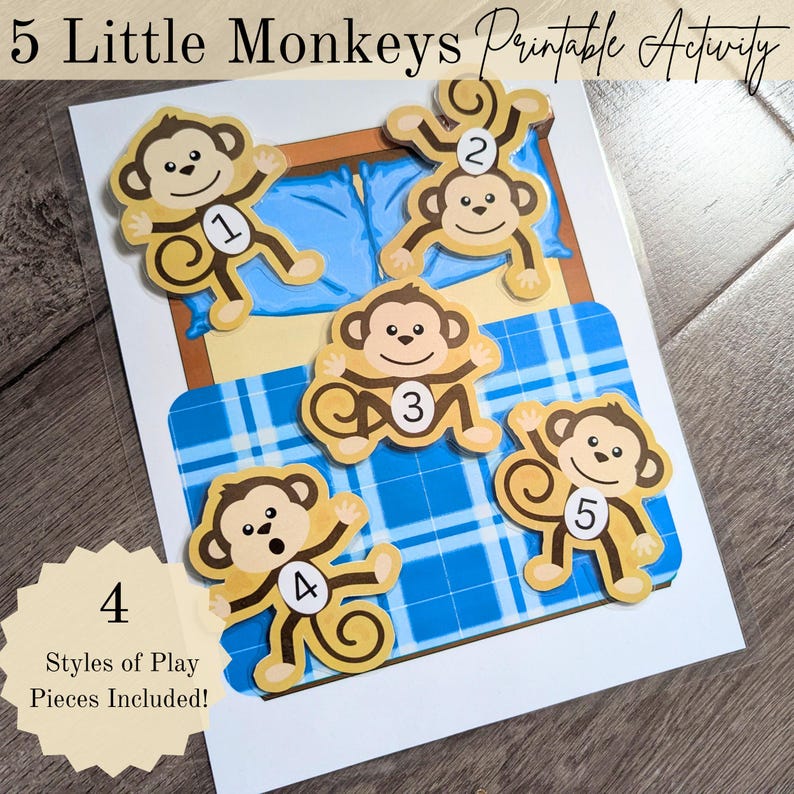 5 Little Monkeys Printable Activity, Nursery Rhymes, Numbers & Counting ...