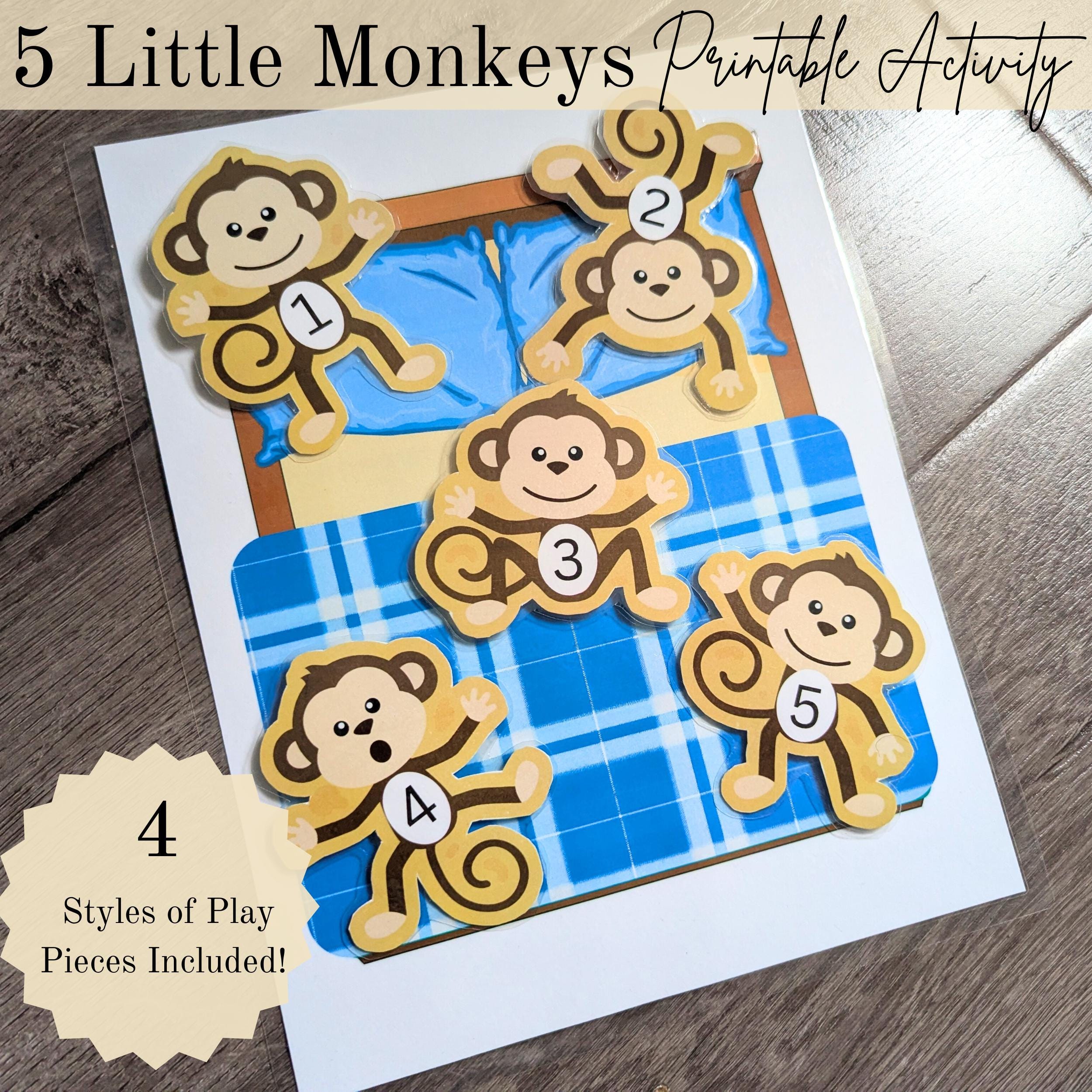 5 Little Monkeys Printable Activity, Nursery Rhymes, Numbers & Counting ...